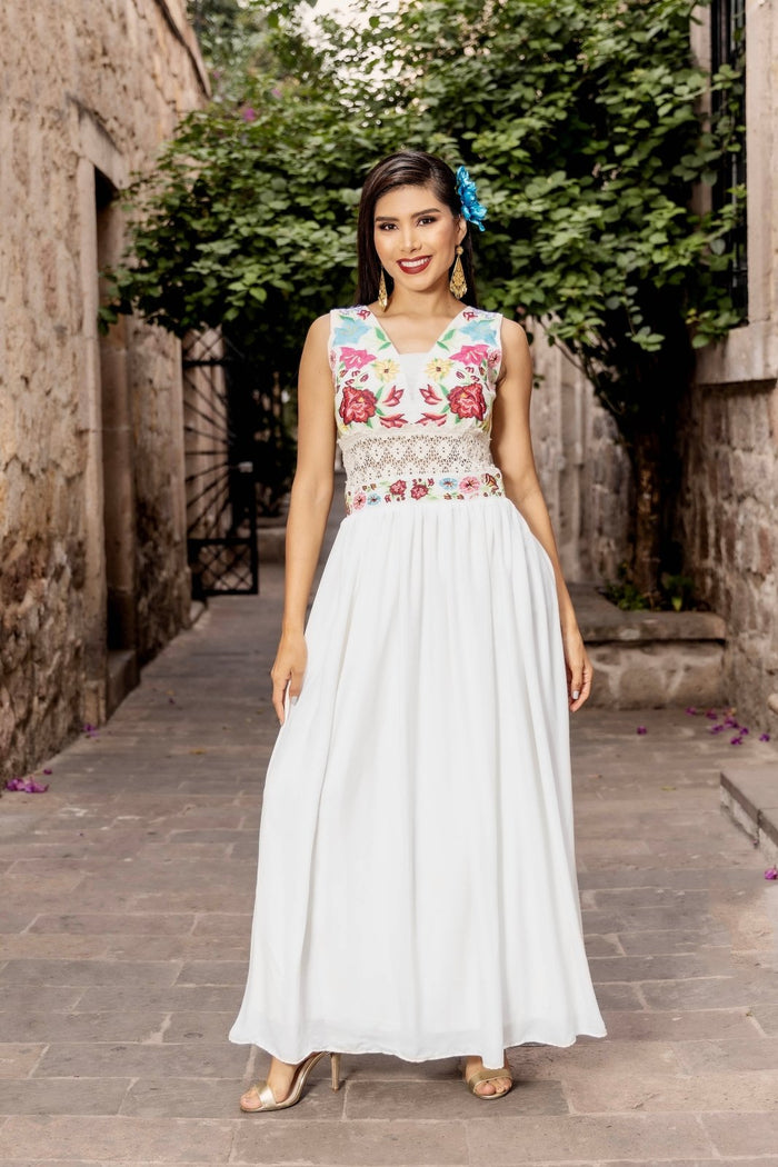 Esthela Formal Dress. Mexican Artisanal Flower Dress. Formal Maxi Dress ...