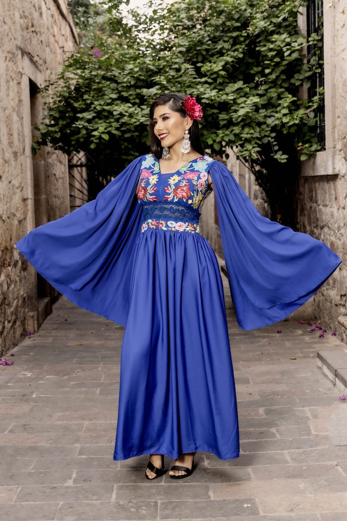 Esthela Formal Dress. Mexican Artisanal Flower Dress. Formal Maxi Dress ...