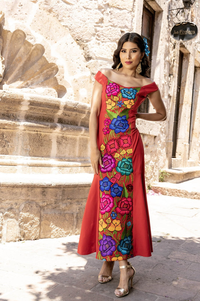 Julieta Floral Dress. Mexican Artisanal Flower Dress. Formal Maxi Dress ...